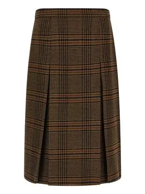 Saint Laurent Prince Of Wales Wool Midi Skirt - Brown