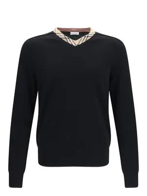 Burberry Check Trim Wool Sweater - Black