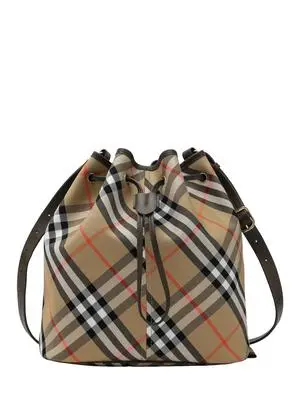 Burberry Medium Beige Bucket Bag With Check Pattern - Cream