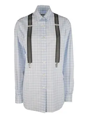 Moschino Gingham Check Button Up Shirt With Attached Suspenders - Multicolor