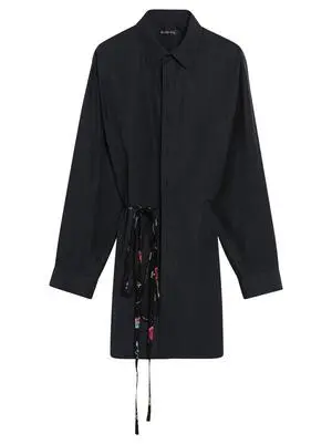 Balenciaga Short Dress With Floral Waist Belt - Black