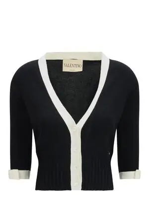 Valentino Garavani Bicolor V-neck Cardigan - Black