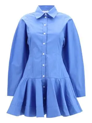 GANNI Cotton Shirt Dress With Balloon Skirt - Blue