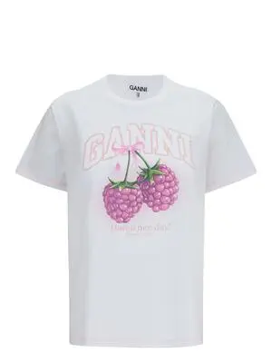 GANNI Cotton Raspberry T-shirt - White