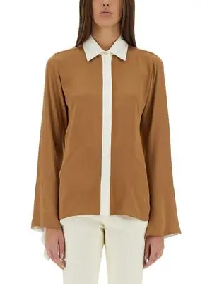 Max Mara Color Block Silk Shirt - Cream