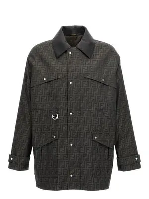 Fendi Ff Jacquard Waxed Fabric Jacket - Brown
