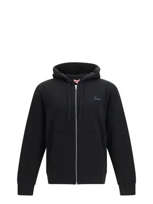 Kenzo Kenzio Signature Embroidered Cotton Zip Hoodie - Black