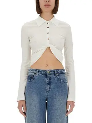 COURREGES COURREGES Cropped Twist Polo Shirt White