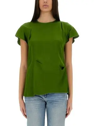 Victoria Beckham Folded Accent Short Sleeve Top - Green