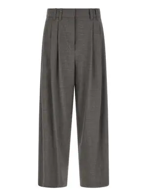 Brunello Cucinelli Wide Leg Cropped Tailored Trousers - Gray