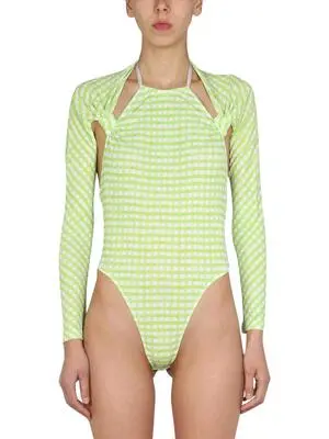 Jacquemus Gingham Cut Out Bodysuit - Green
