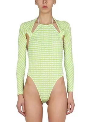 Jacquemus Gingham Cut Out Bodysuit - Green