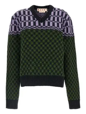 Marni Geometric Pattern V-neck Wool Sweater - Multicolor