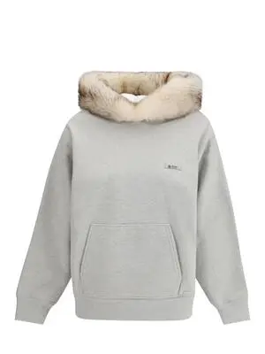 Prada Hoodie Features A Hood Lined In Shearling - Gray