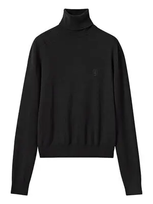 Gucci Wool Turtleneck With Logo Embroidery - Black
