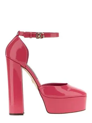 Dolce & Gabbana Glossy Leather Platform Pumps - Pink