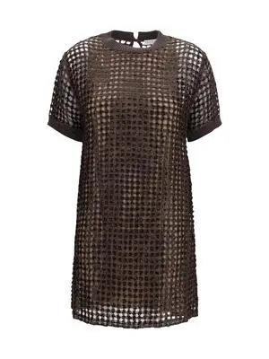 Brunello Cucinelli Sequin Mesh Mini Dress - Brown