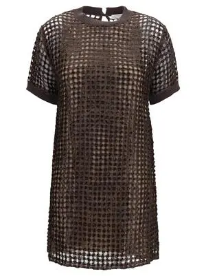 Brunello Cucinelli Sequin Mesh Mini Dress - Brown
