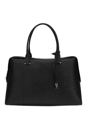 Bottega Veneta Intrecciato Nappa Leather Duffel Travel Bag - Black