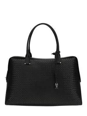 Bottega Veneta Intrecciato Nappa Leather Duffel Travel Bag - Black
