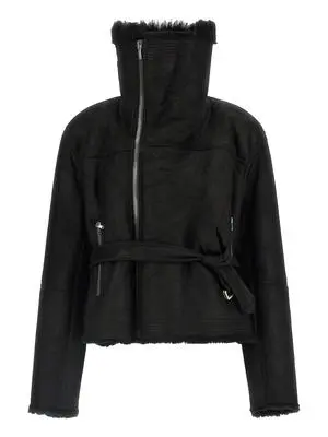 Rick Owens Cropped Shearling Flight Jacket - Black