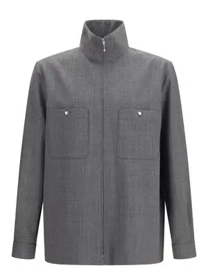 Valentino Garavani Mouliné Wool Shirt Jacket - Gray