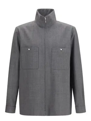 Valentino Garavani VALENTINO Mouliné Wool Shirt Jacket Gray