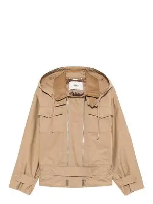 Fendi FENDI Hooded Cotton Bomber Jacket Cream