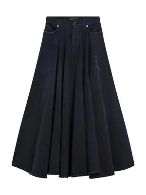 Balenciaga Navy Maxi Godet Denim Skirt - Blue