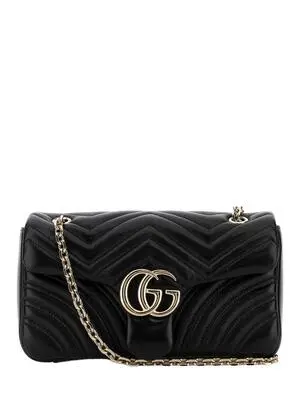 Gucci Nappa Leather Medium Gg Marmont Shoulder Bag - Black