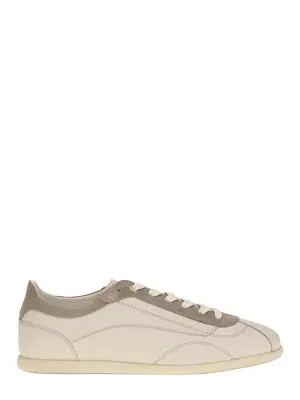 Brunello Cucinelli Leather And Suede Sneakers With Slim Sole - Cream