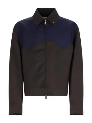 Versace Giacca In Lana E Mohair Con Zip - Brown