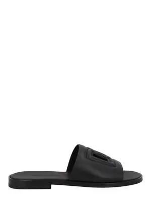 Dolce & Gabbana Leather Logo Slides - Black
