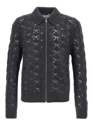 JIL SANDER JIL SANDER Openwork Virgin Wool Cardigan Gray
