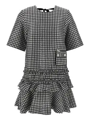 GANNI GANNI Crinkled Check Mini Dress Multicolor