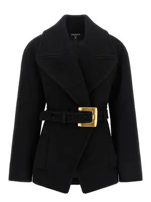 Balmain Anthem Belted Caban - Black