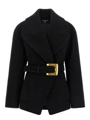 Balmain Anthem Belted Caban - Black