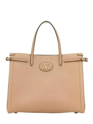 Valentino Garavani Vlogo Signature Leather Shopping Bag - Brown