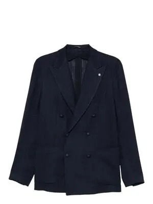 Tagliatore Double Breasted Peak Lapel Blazer - Blue