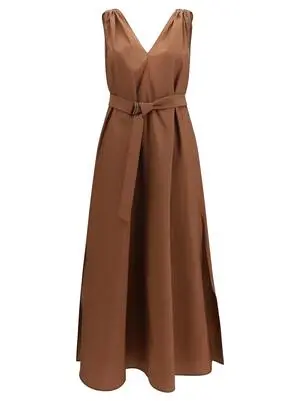 Brunello Cucinelli Cotton Poplin Dress With Precious Shoulder Detail - Brown