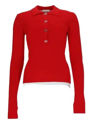 GANNI Polo In Maglia Di Lana - Red