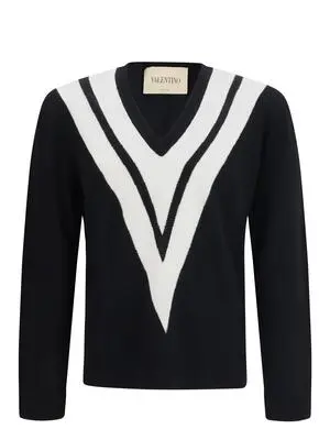 Valentino Garavani Virgin Wool Intarsia V Sweater - Black