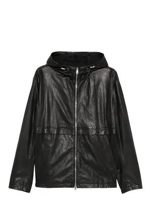 Tagliatore Leather Hooded Jacket - Black