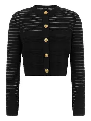Balmain Semi-transparent Stripes Cardigan - Black