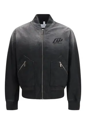 Off-White Washed Denim Bomber Jacket - Black
