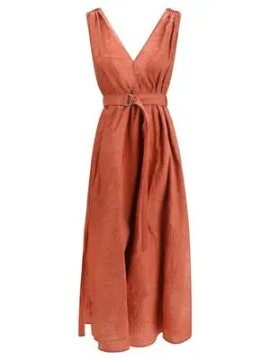 Brunello Cucinelli Midi Dress With Floral Motif - Red