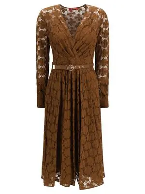Max Mara Agrume Midi Dress In Lace - Brown