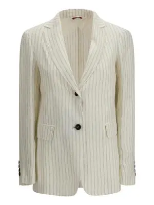 Max Mara Single-breasted Pinstriped Linen Blazer - Multicolor
