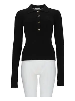 GANNI Polo In Maglia Di Lana - Black