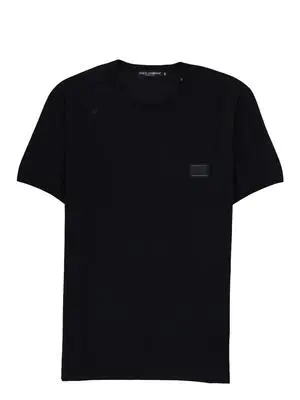 Dolce & Gabbana T-shirt In Cotone Con Placca - Blue